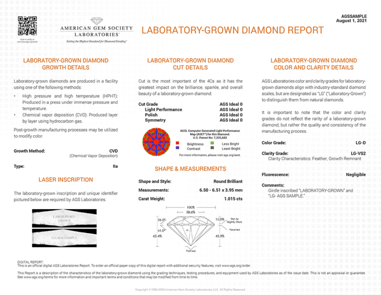 AGS Grading Reports for Laboratory-Grown Diamonds